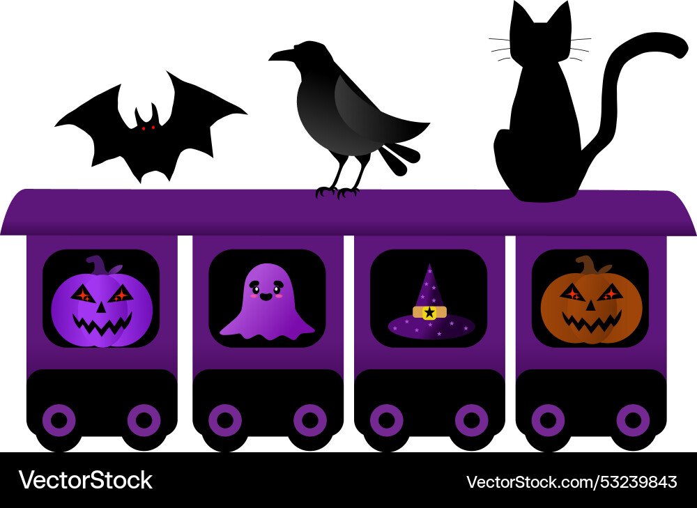 Halloween style train pumpkin cute little ghost Vector Image