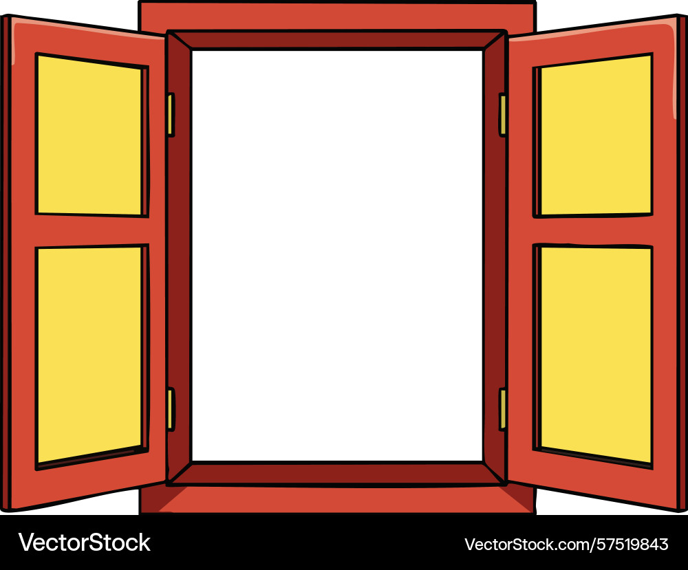 Open wooden window frame with yellow panels Vector Image
