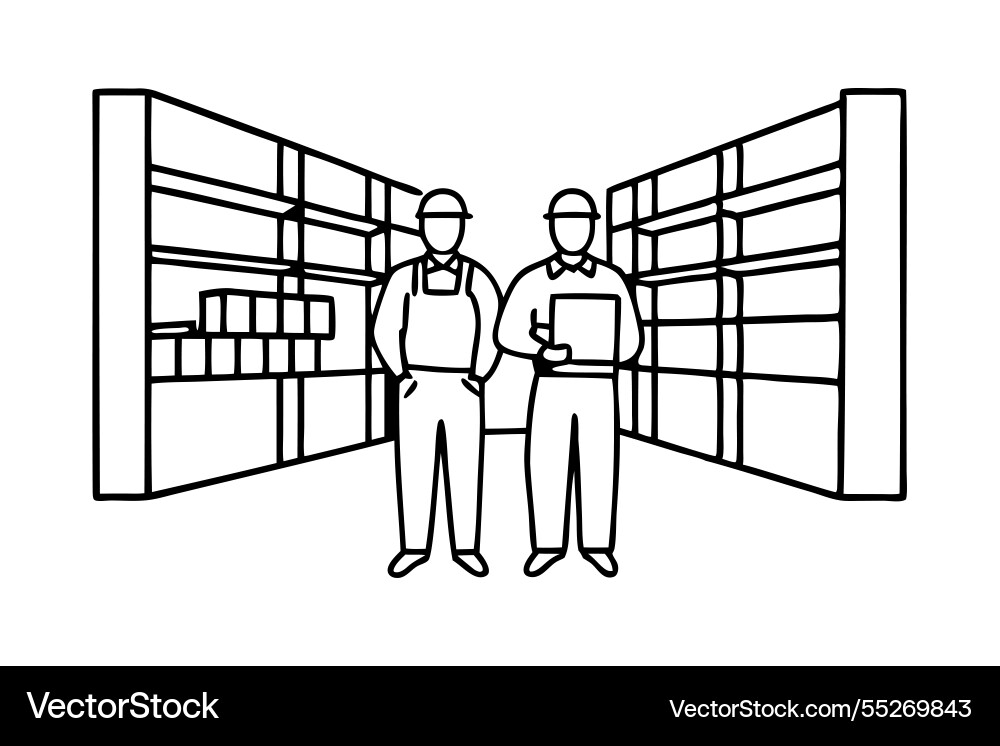 Two men in work attire standing inside Royalty Free Vector