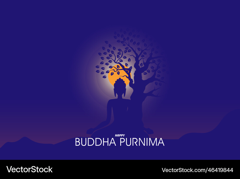 Buddhist meditation under a tree night time Vector Image