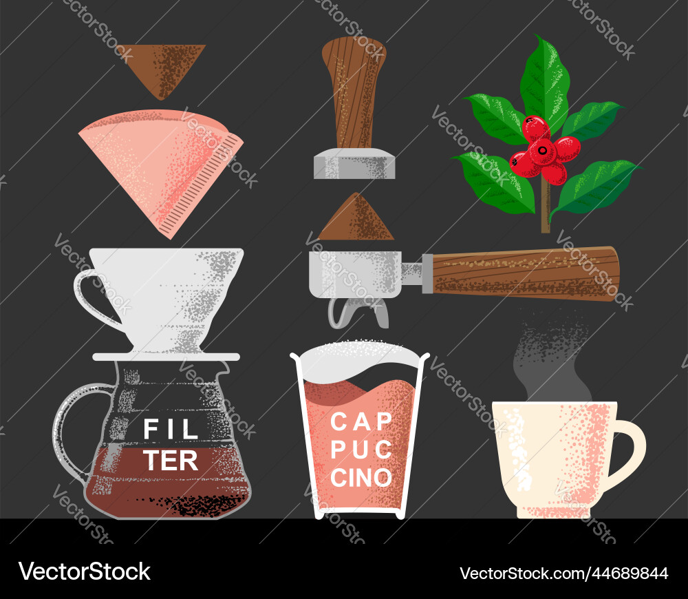 Kaffee Cappuccino und Filtervorlage für Café Vektorbild
