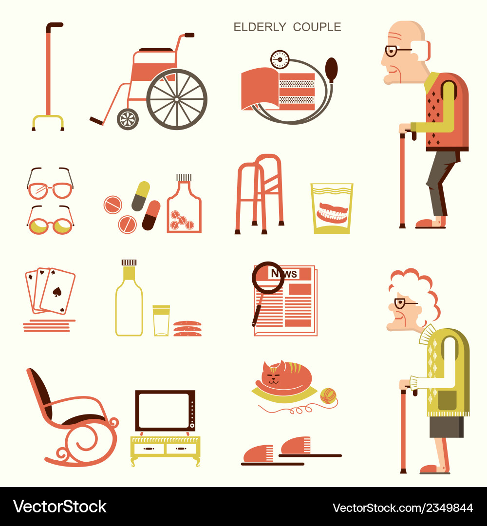 Elderly people and objects for life Royalty Free Vector