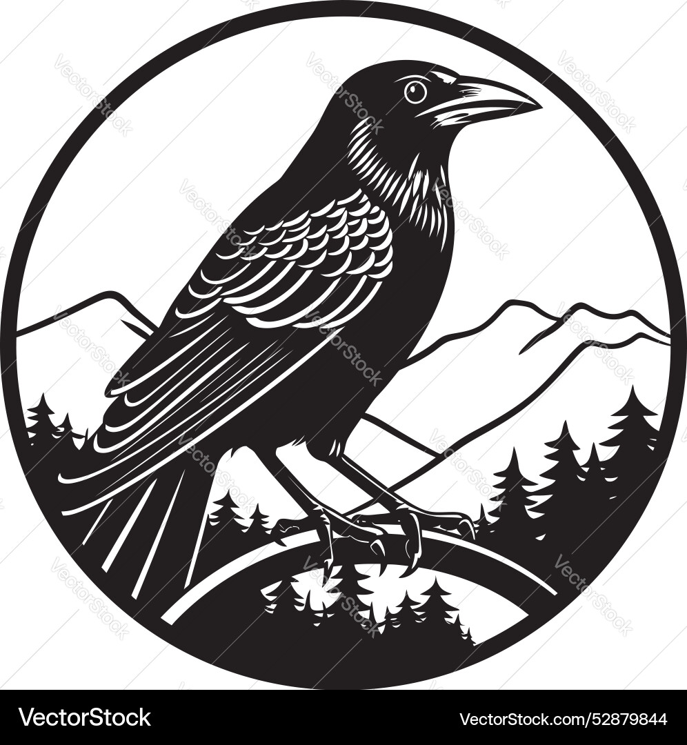 Intricate bird badge design stylish crow icon Vector Image