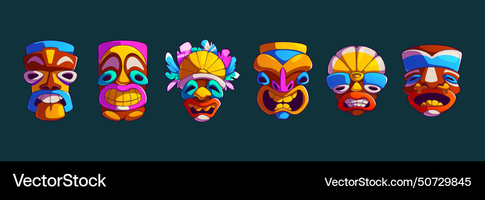 Cartoon tiki mask collection Royalty Free Vector Image