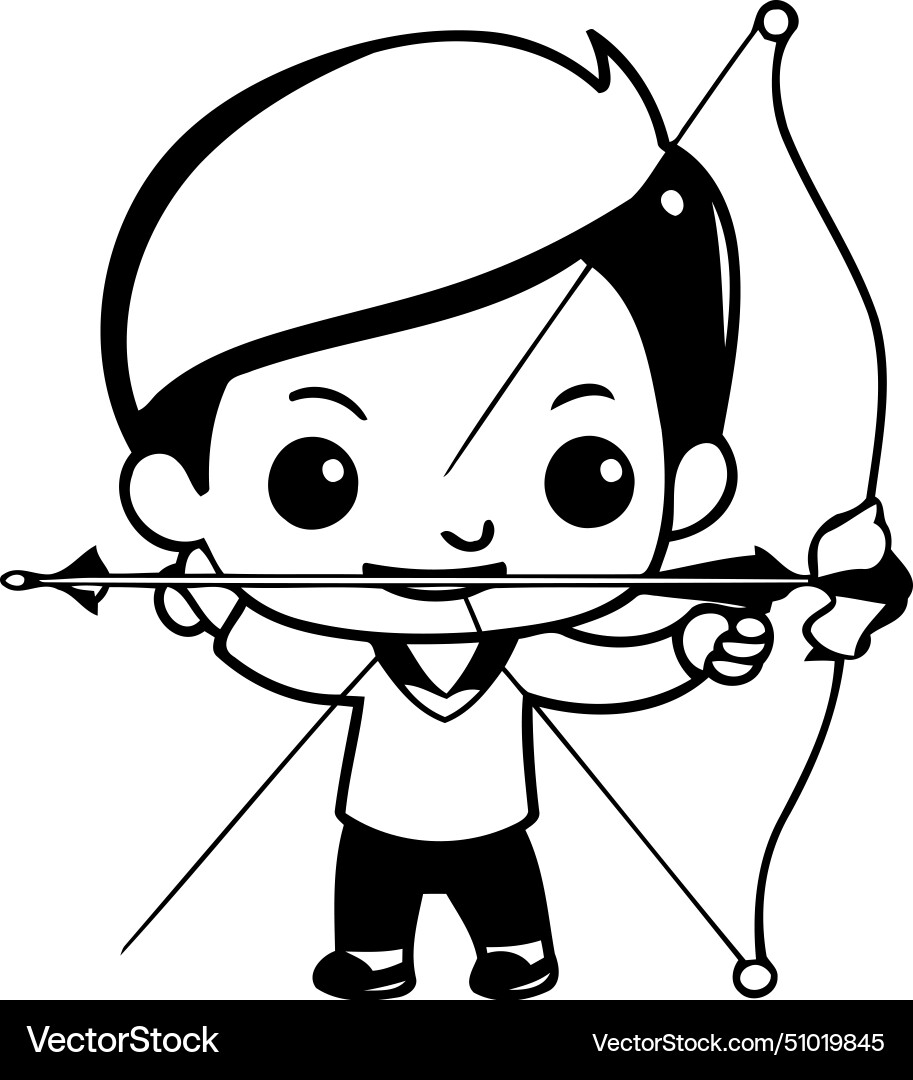 Cute boy aiming with bow and arrow cartoon Vector Image