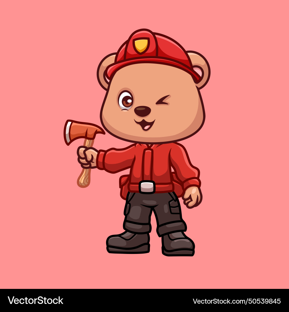 Firefighter bear cute cartoon character Royalty Free Vector