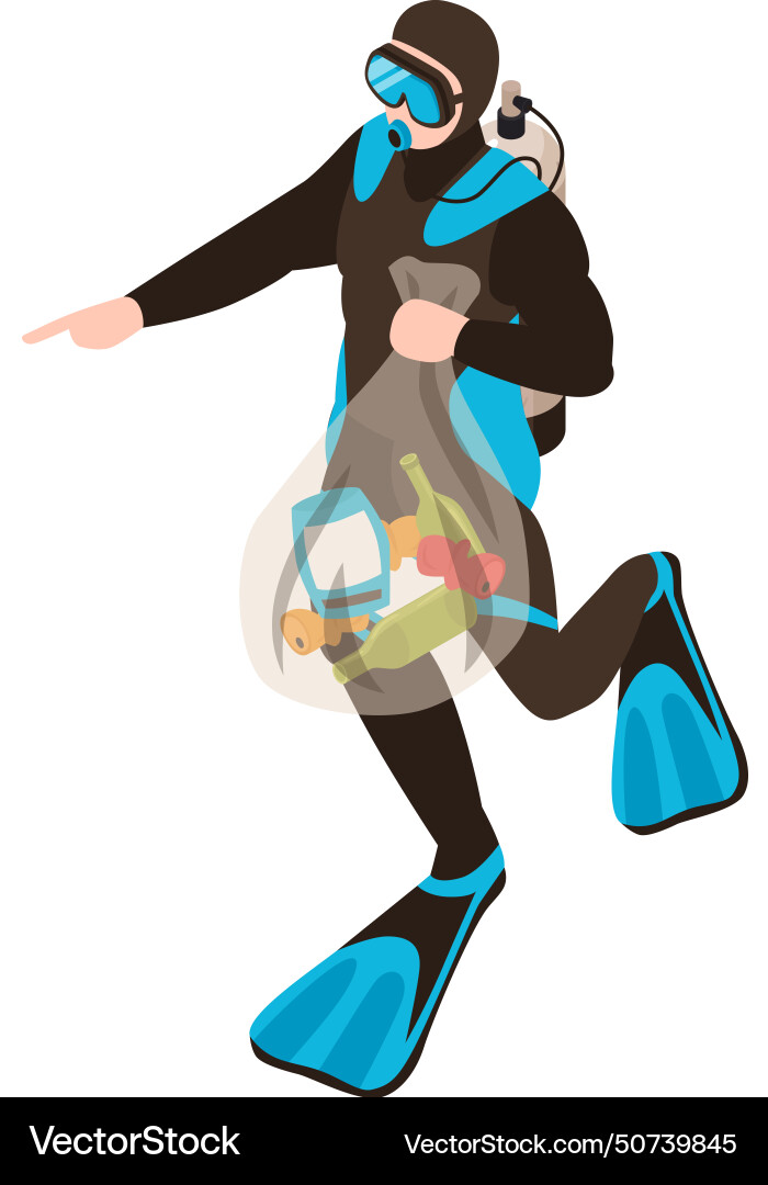 Garbage collecting diver composition Royalty Free Vector