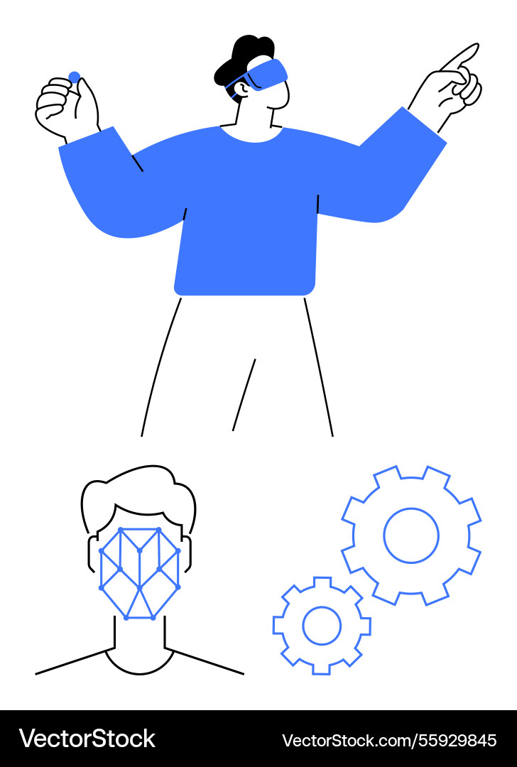 Person with vr headset exploring virtual world Vector Image