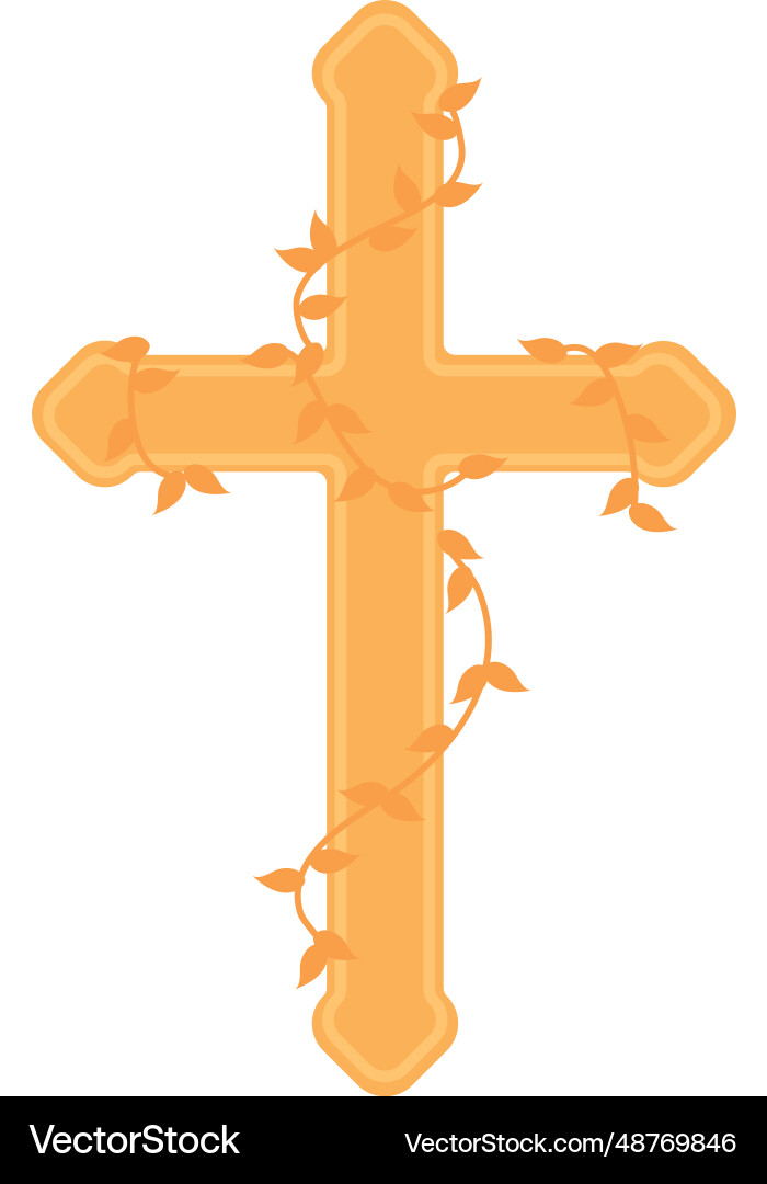 Catholic cross with leaves Royalty Free Vector Image