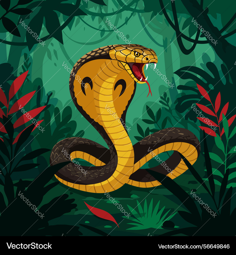 Cobra snake rising in a dense forest setting Vector Image
