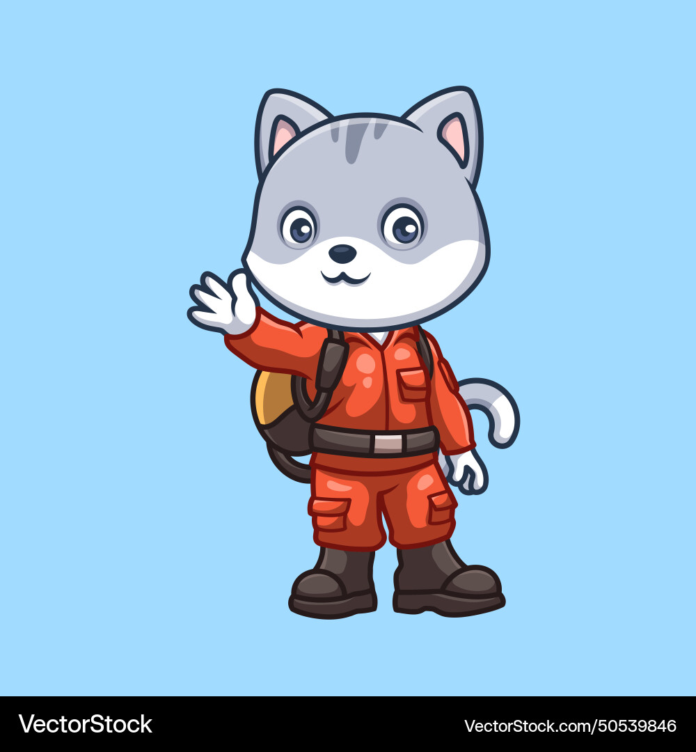 Firefighter grey cat cute cartoon Royalty Free Vector Image