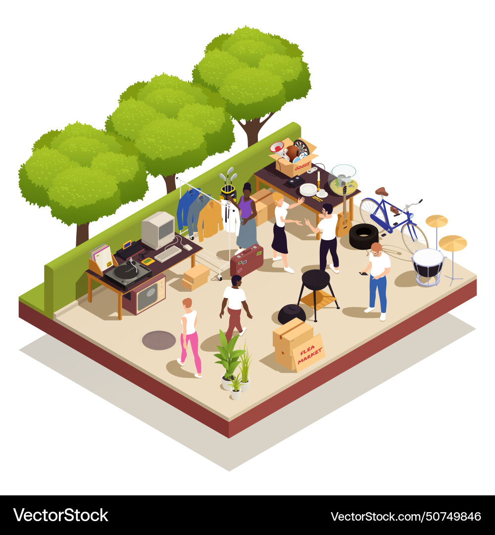 Flea market isometric composition Royalty Free Vector Image Flea market isometric composition Royalty Free Vector Image
