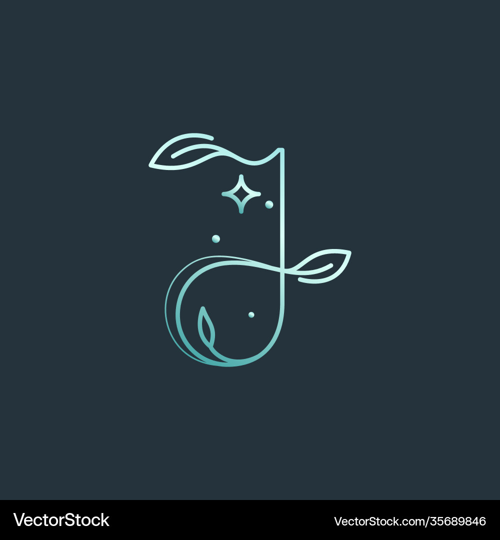 J letter logo with graceful moon stars Royalty Free Vector