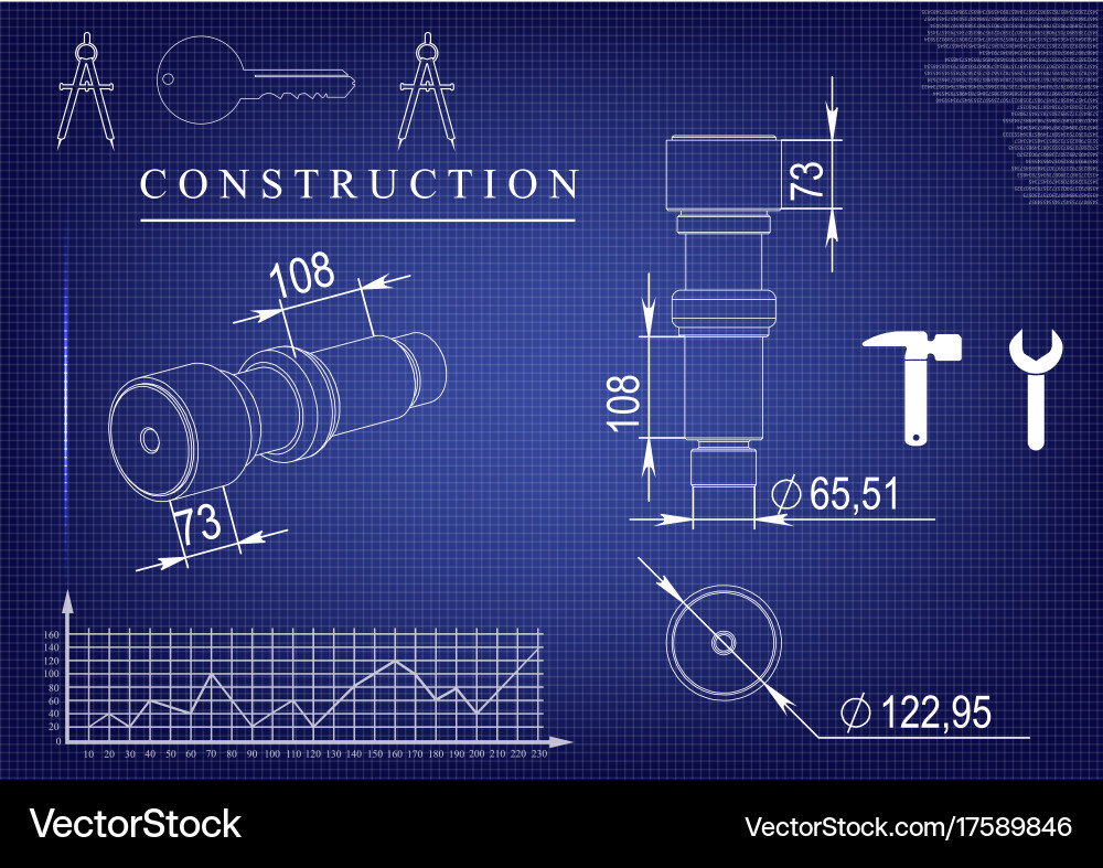 Machine-building drawings on a blue background Vector Image