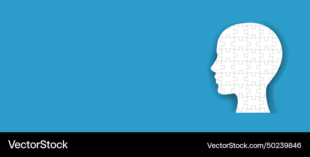Puzzle man head icon isolated blue banner Vector Image
