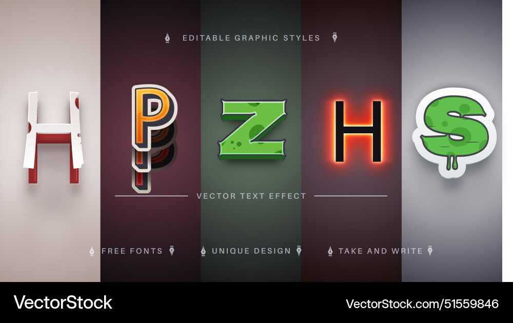 Set 5 fear editable text effects font styles Vector Image