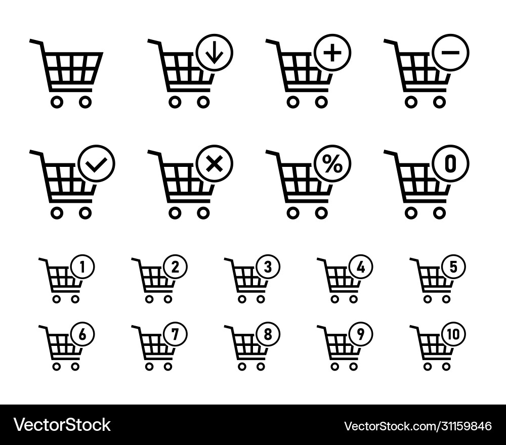 Shopping cart sign set for website Royalty Free Vector Image