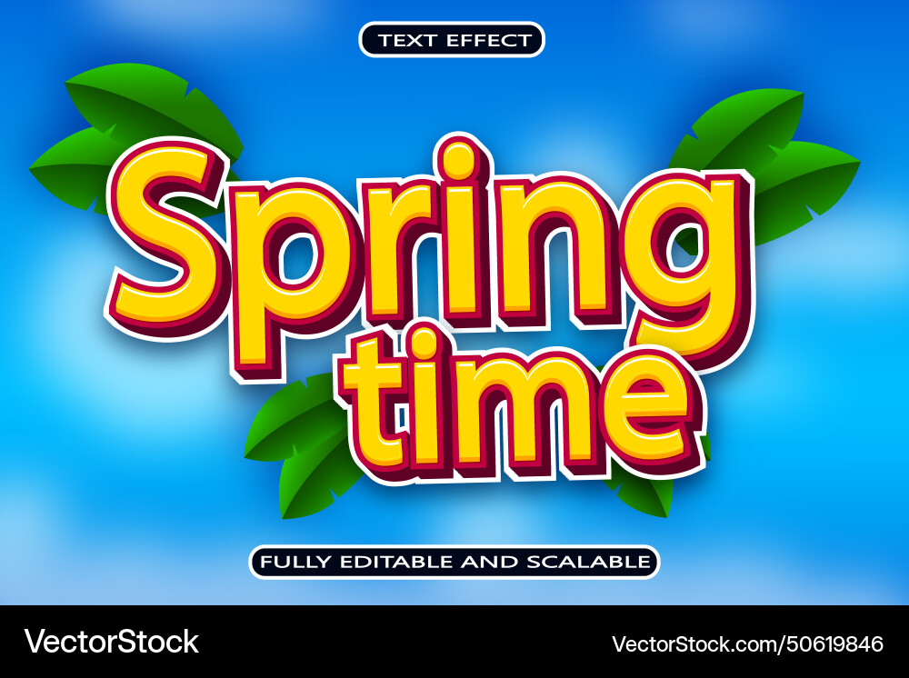 Spring time editable text effect 3 dimension Vector Image