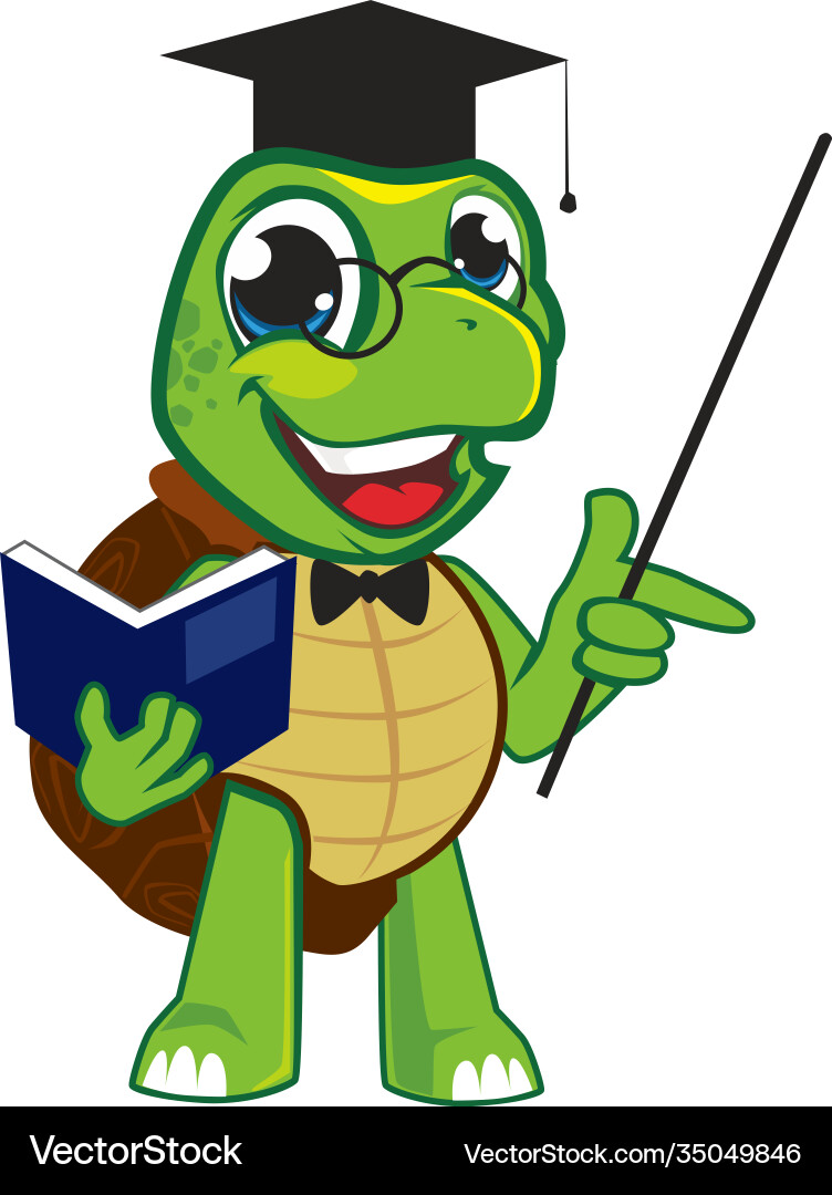 Turtle teacher mascot cartoon Royalty Free Vector Image