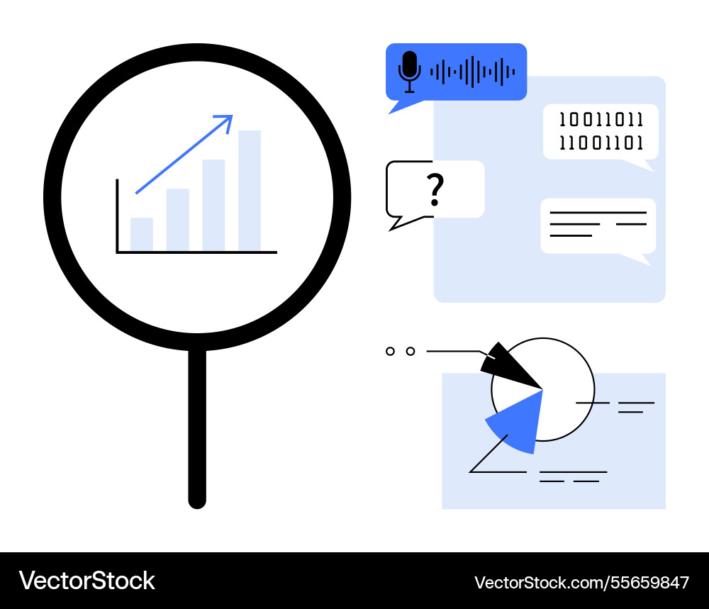 Data analysis with magnifying glass charts Vector Image
