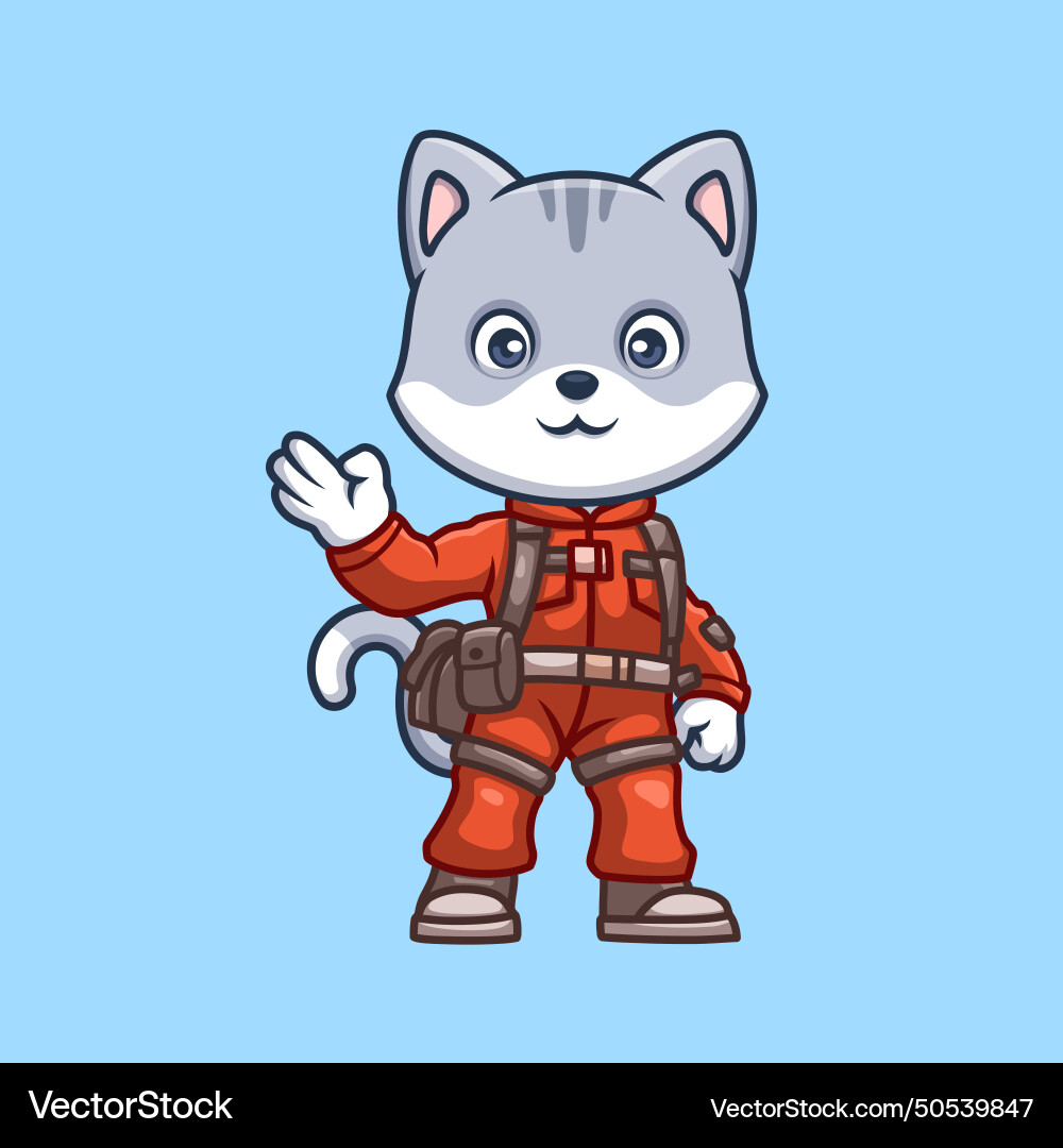 Firefighter grey cat cute cartoon Royalty Free Vector Image