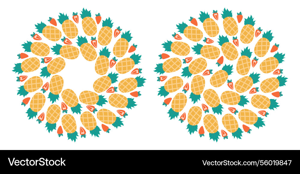 Strawberry pineapple circular frame border round Vector Image