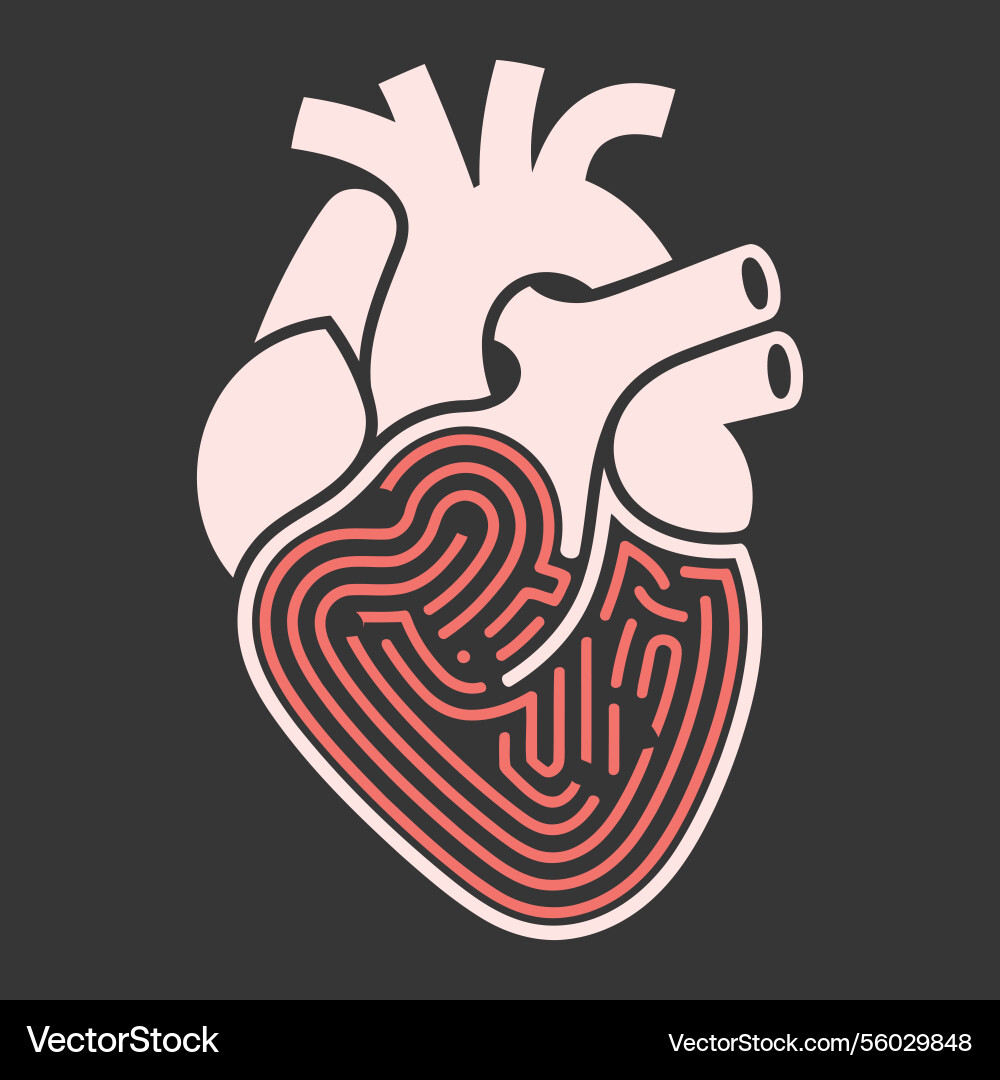 Abstract anatomical heart with circuit-like design
