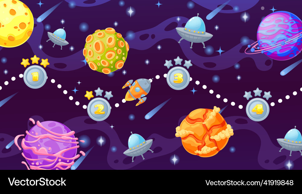 Cartoon space game level map with planets Vector Image