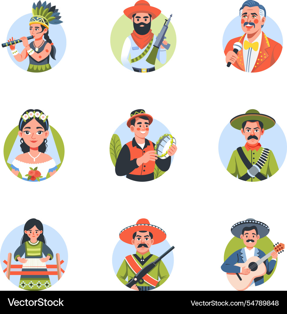Collection of hispanic character flat style illust