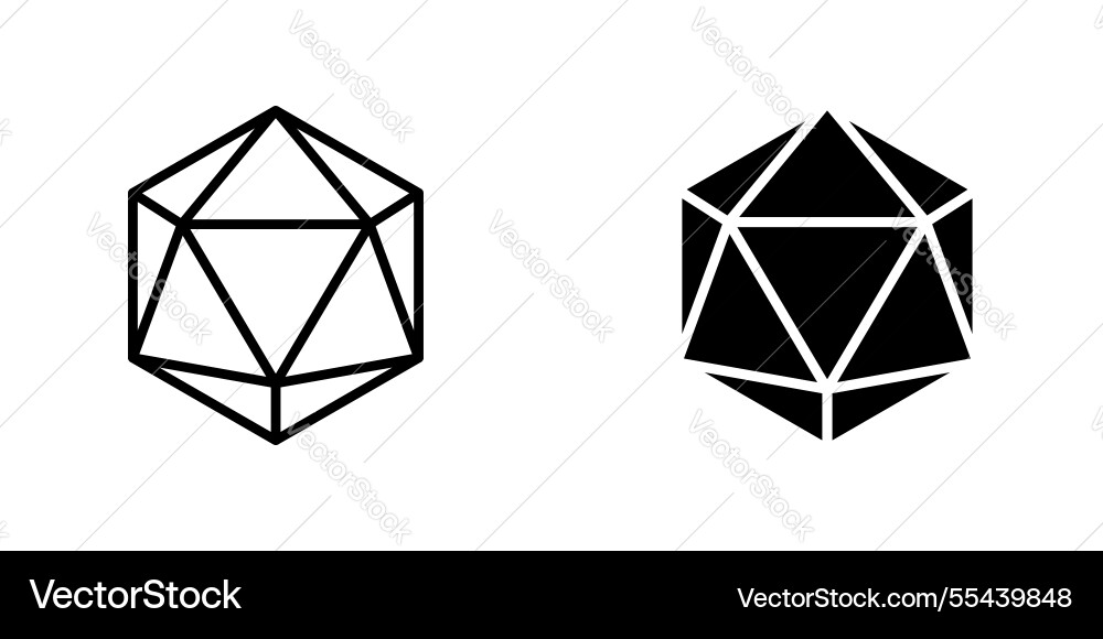 Dice d20 icons stroke line and black solid Vector Image