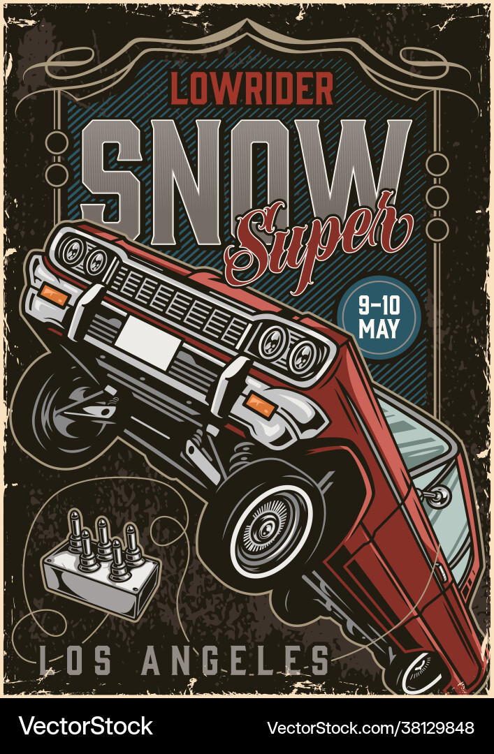 Retro Lowrider Car Poster Royalty Free Vector Image