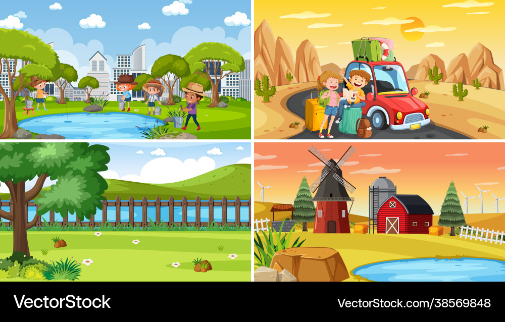 Set different nature background scenes Royalty Free Vector