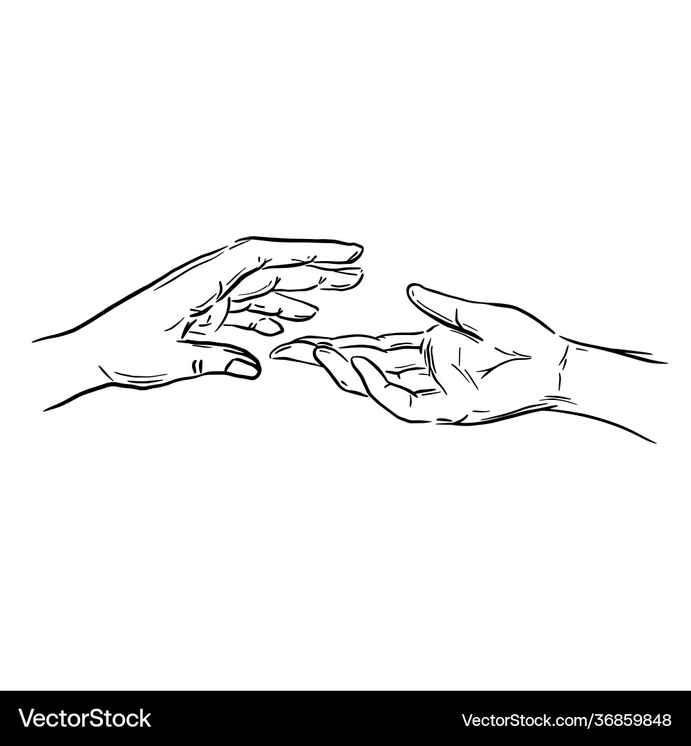 Two human hands reaching towards each other Vector Image