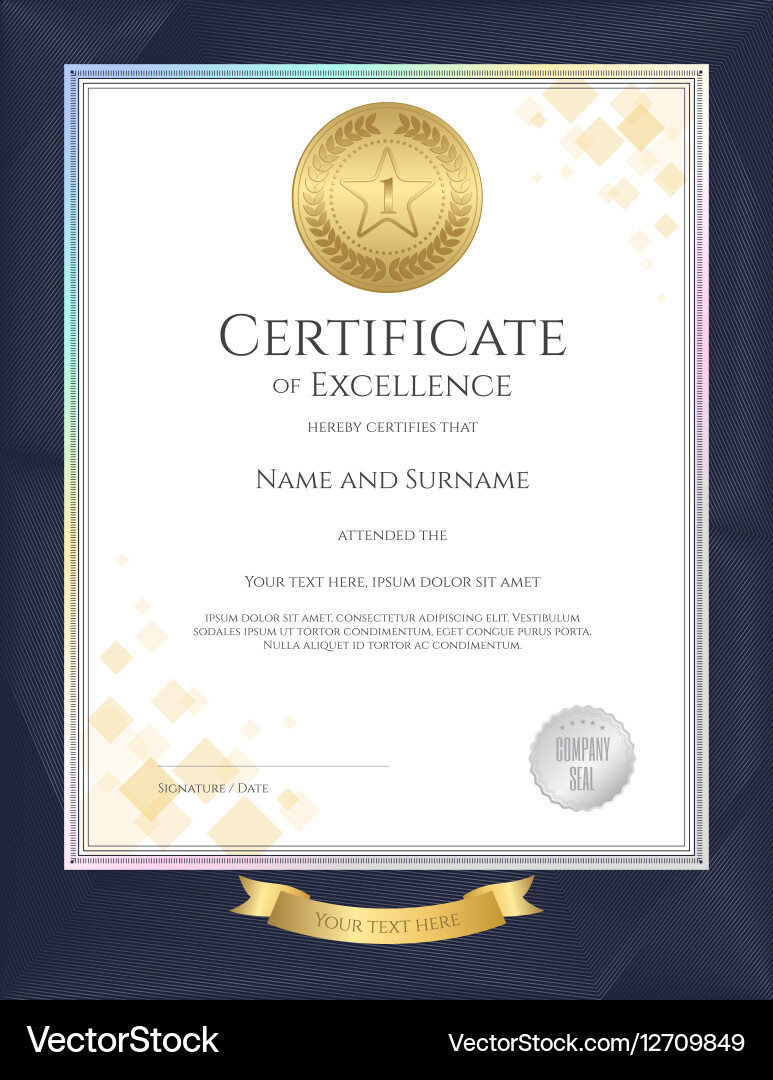 Elegant Certificate of Excellence Royalty Free Vector Image