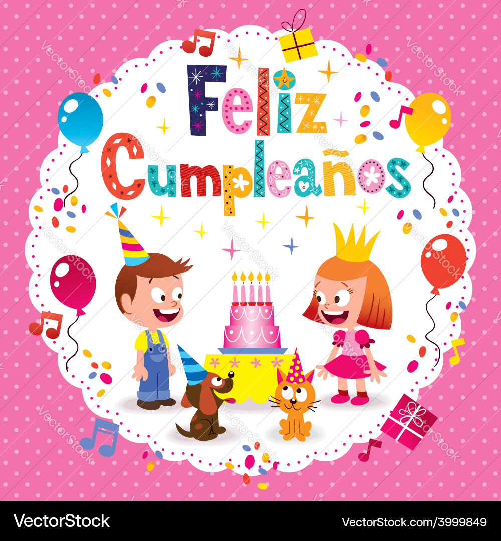 Feliz cumpleanos - happy birthday in spanish kids Vector Image