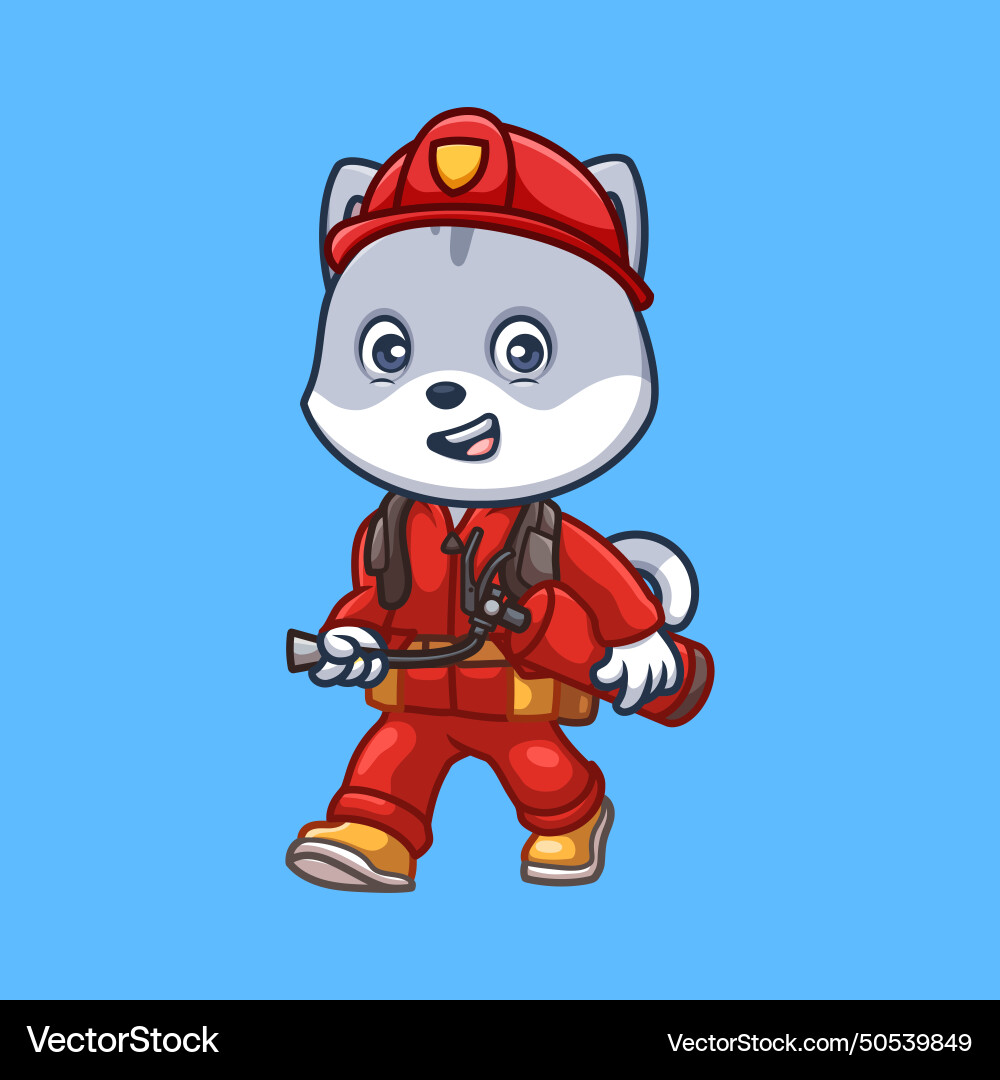 Firefighter grey cat cute cartoon Royalty Free Vector Image