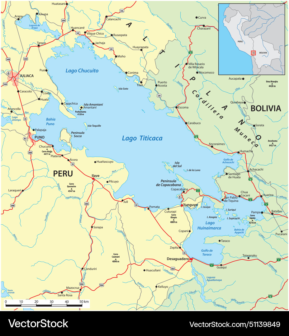 Map of the lake titicaca Royalty Free Vector Image