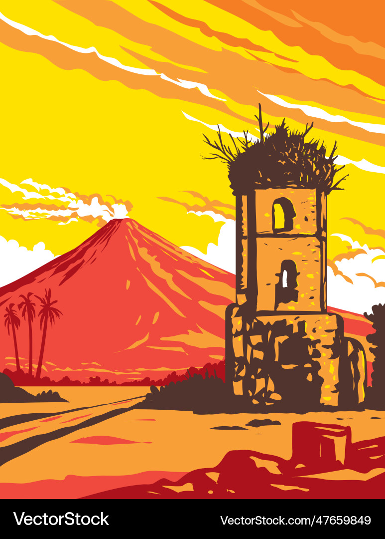 Mayon Volcano & Cagsawa Ruins, Philippines Vector Image
