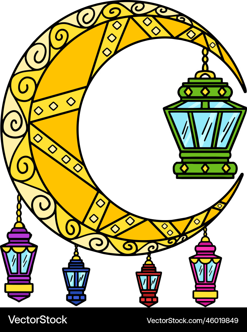 Ramadan crescent moon lanterns cartoon clipart Vector Image