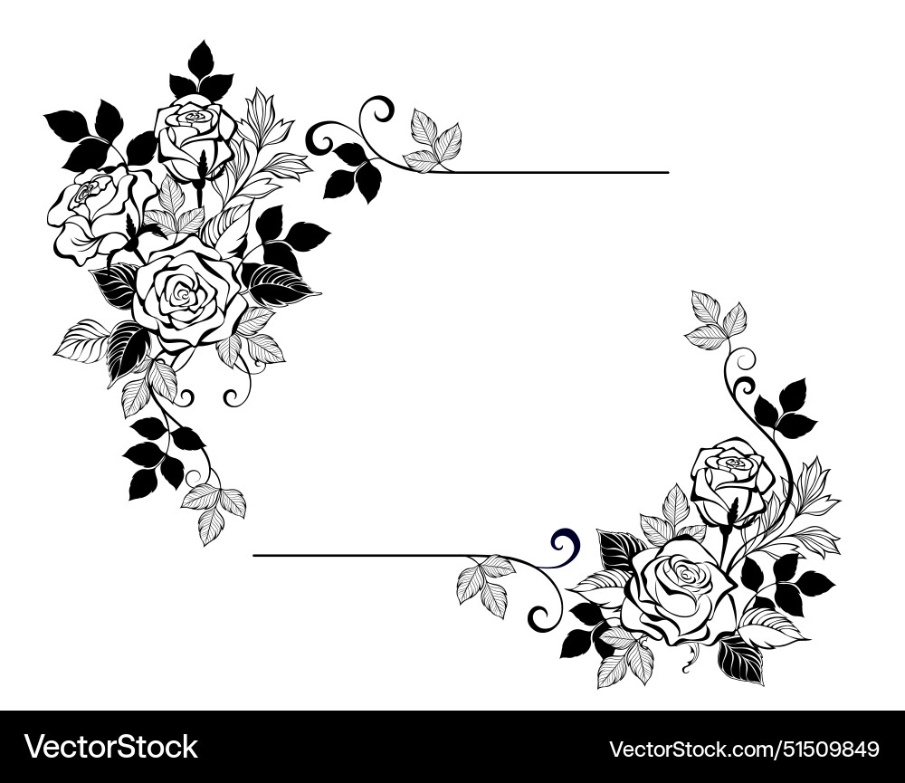 Rectangular composition of contour roses Vector Image