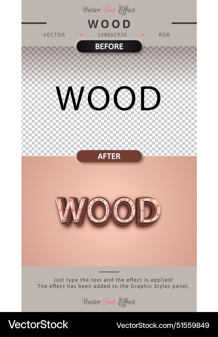 Wood - editable text effect font style Royalty Free Vector