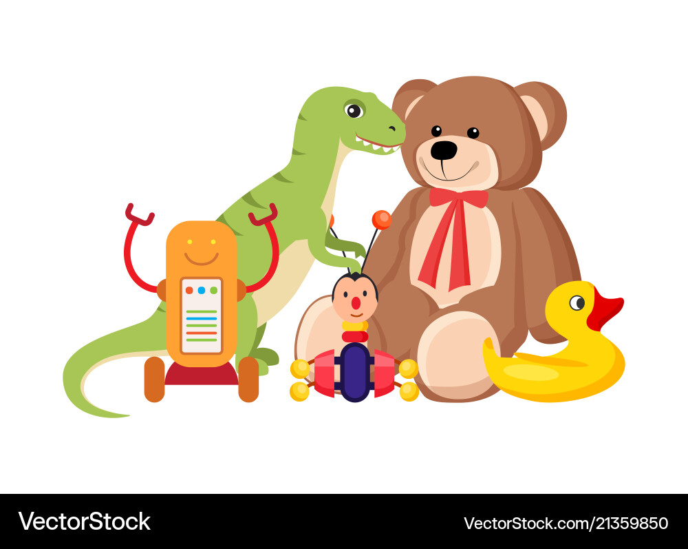 Cute Teddy Bear & Dinosaur Collection Vector Image