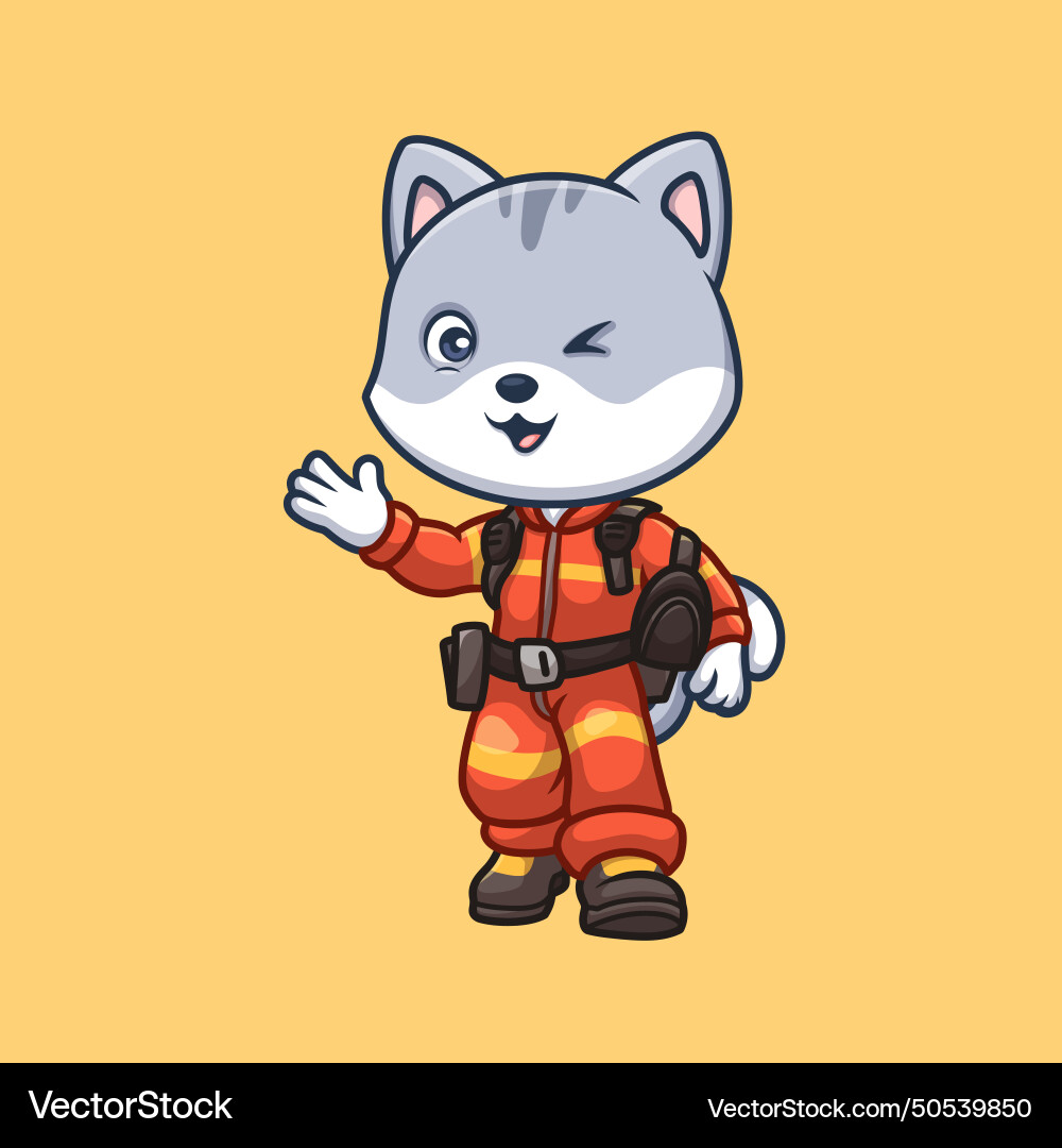 Firefighter grey cat cute cartoon Royalty Free Vector Image