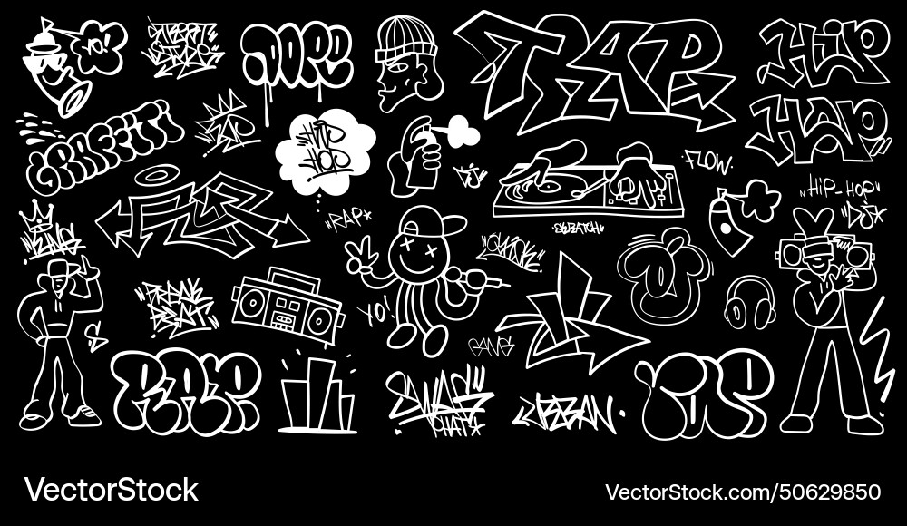 Graffiti street art lettering set rap Royalty Free Vector