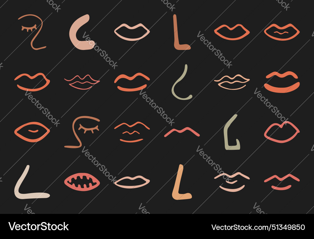 Trendy boho asymmetric eye and nose symbol set Vector Image