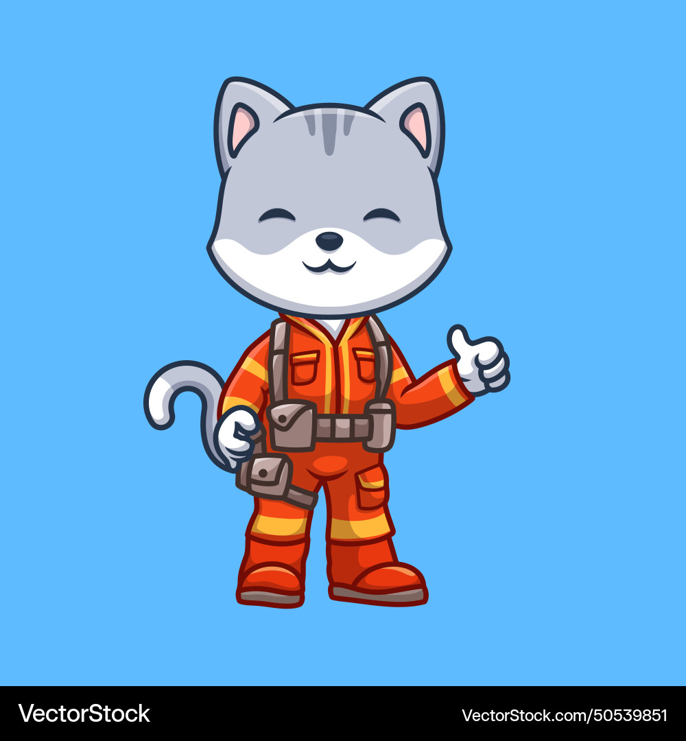Firefighter grey cat cute cartoon Royalty Free Vector Image