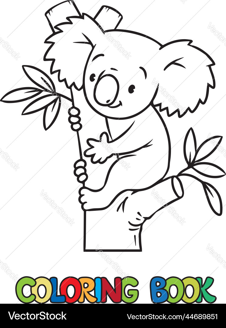 Koala on the tree kids coloring book Royalty Free Vector