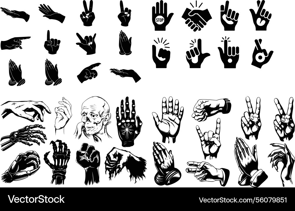 Line hands gestures like and dislike hand gesture Vector Image