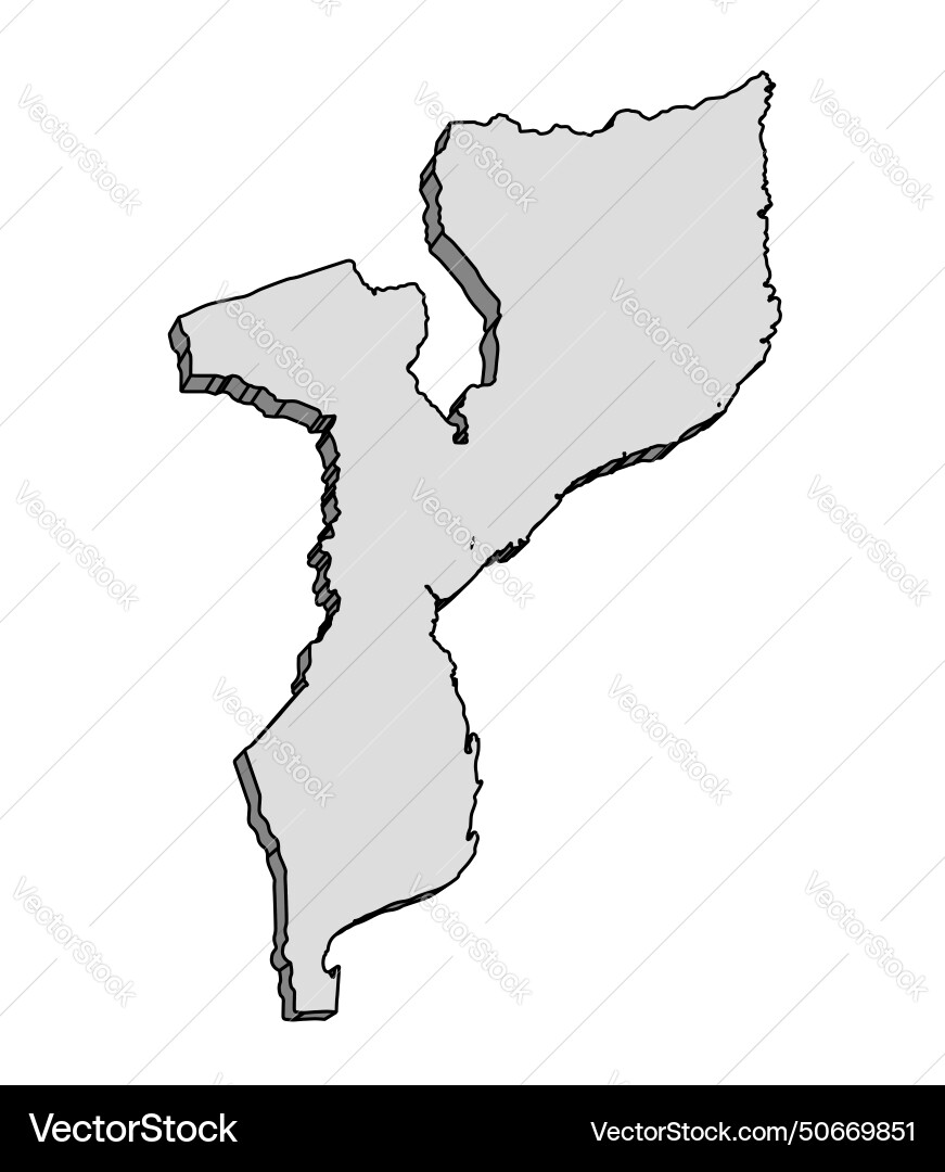 Mozambique outline 3d silhouette map Royalty Free Vector