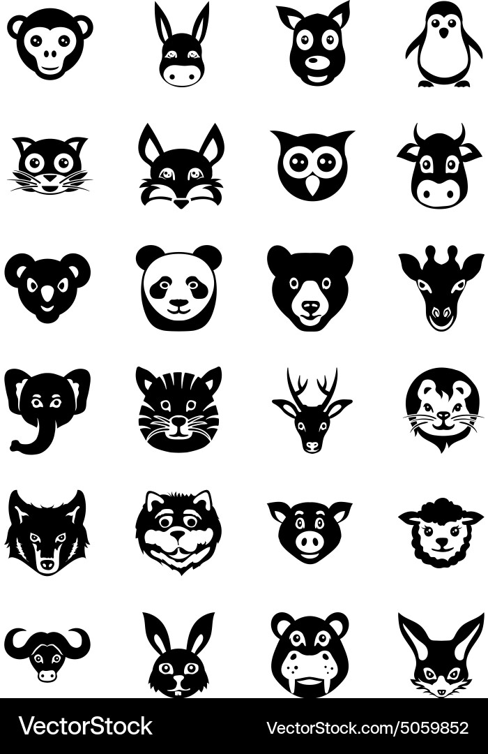 Animal faces icons 1 Royalty Free Vector Image